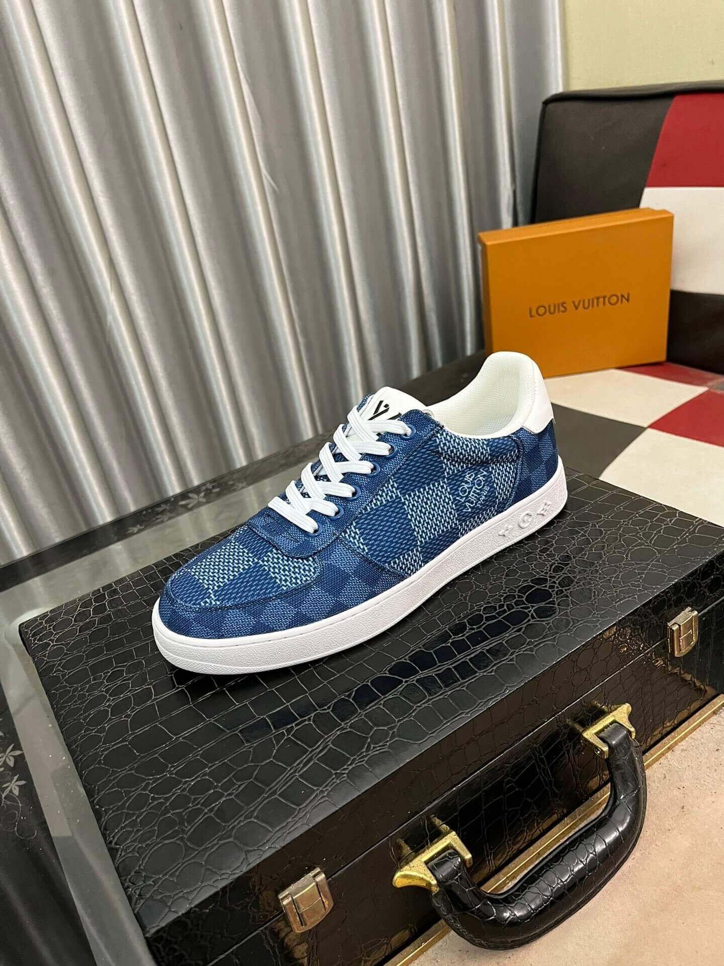 Louis Vuitton LV Custom Damier Blue Rivoli Sneaker - Hollo