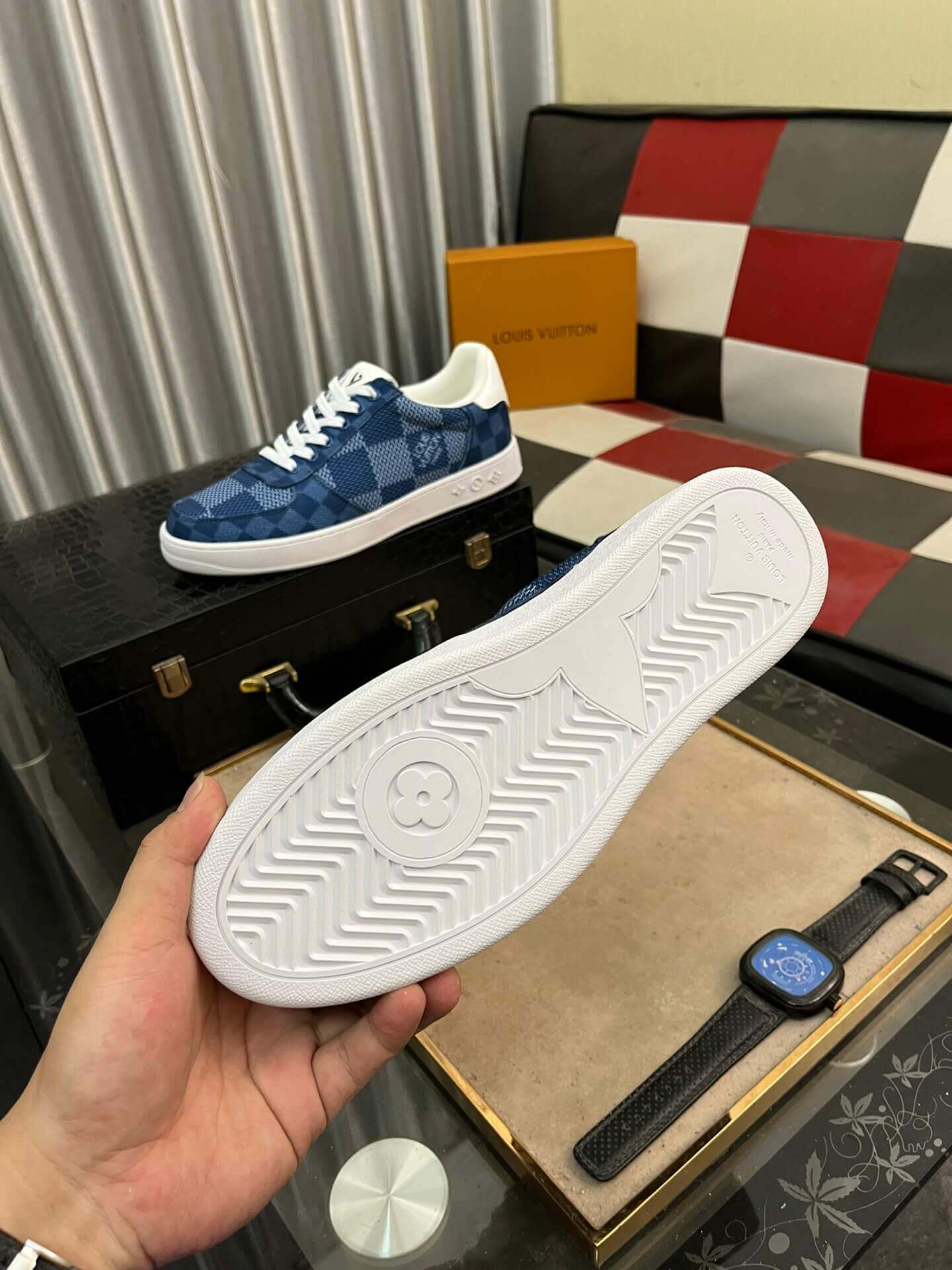 Louis Vuitton LV Custom Damier Blue Rivoli Sneaker - Hollo