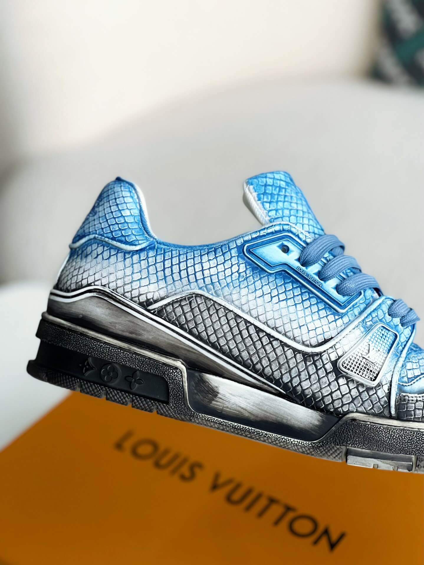 Louis Vuitton LV Trainer Snake Skin Textured Blue Shade Custom Sneaker ...