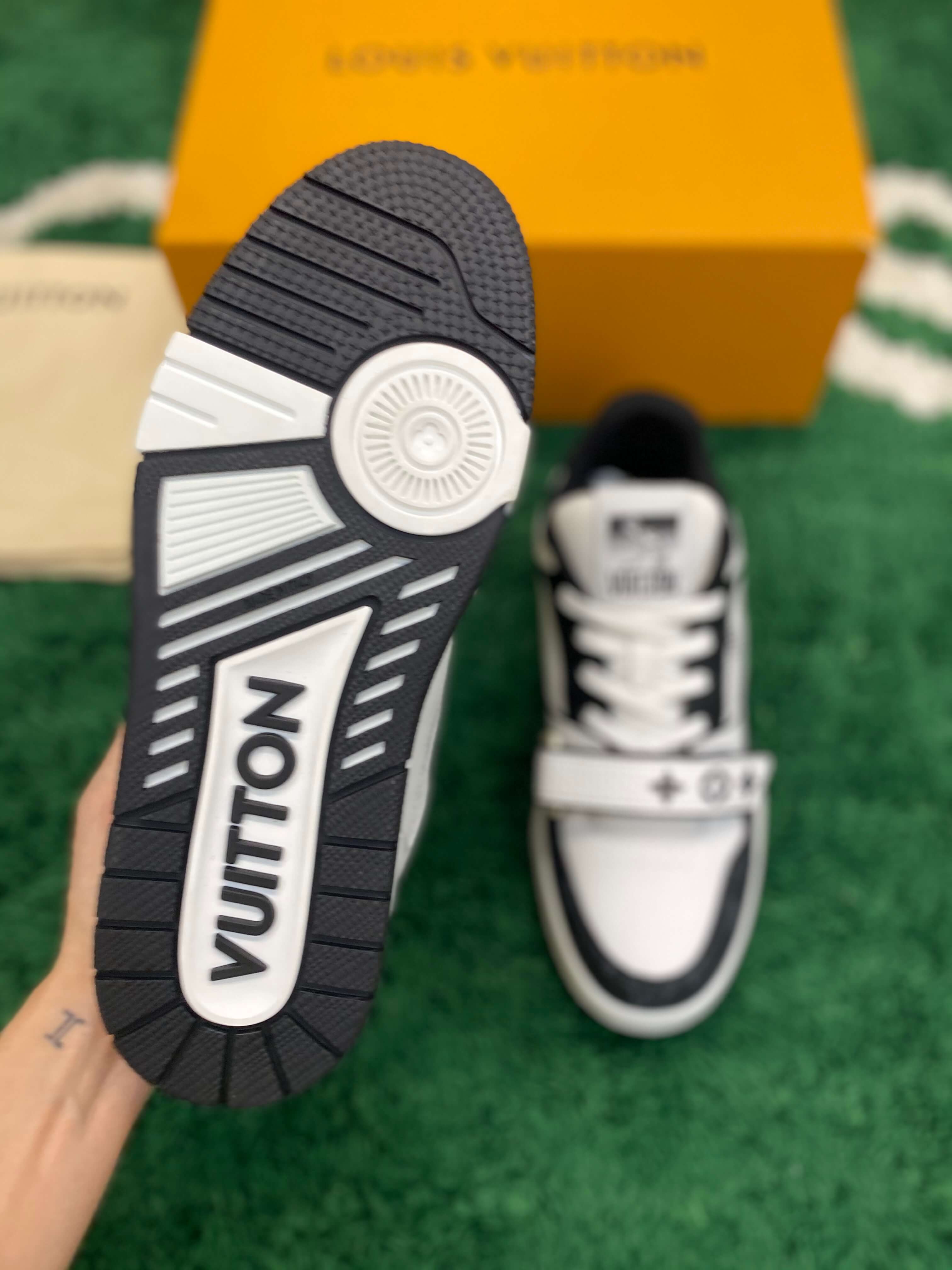 Louis Vuitton LV Trainer Velcro Strap Monogram Denim Black White - Hollo