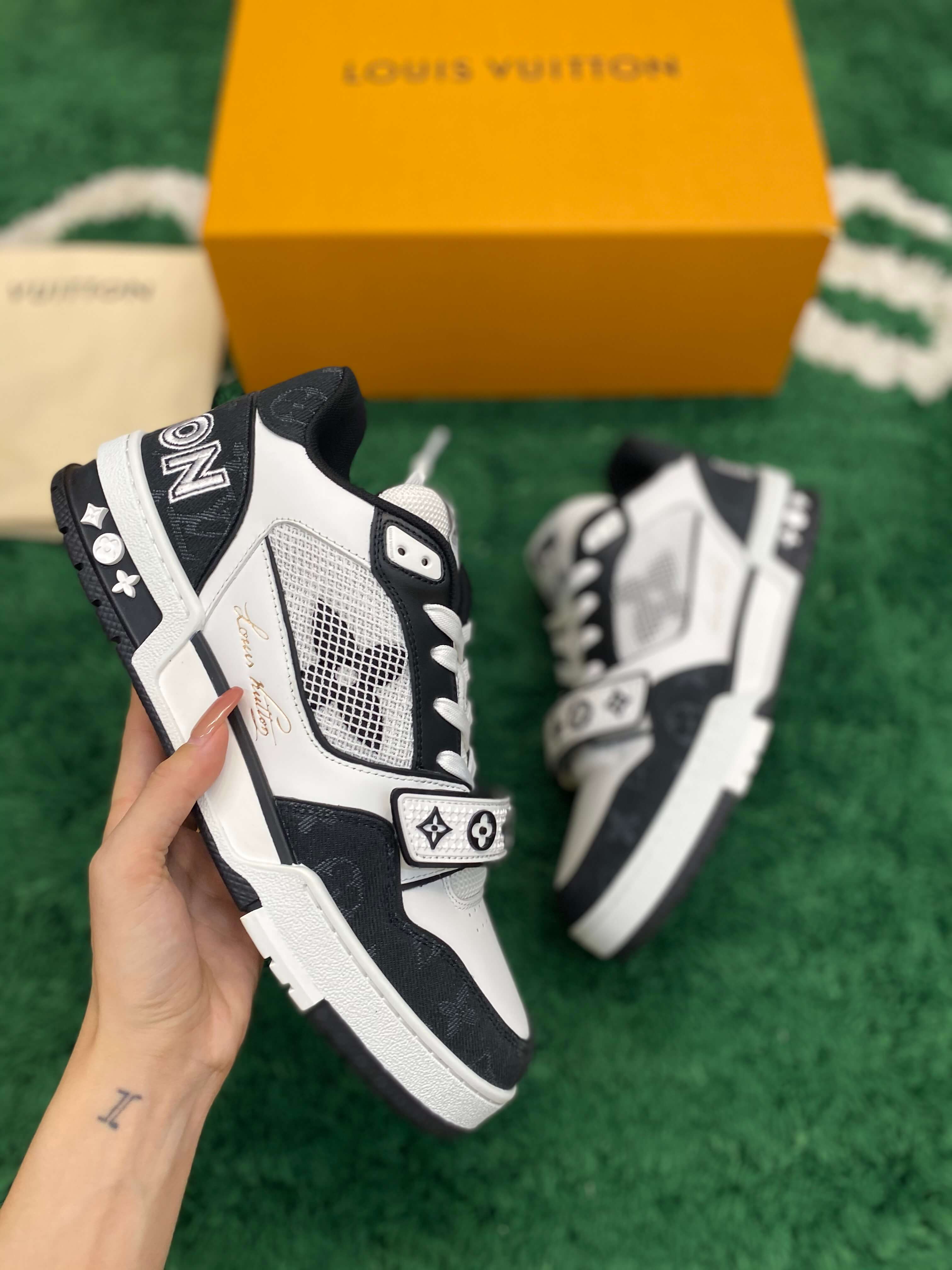 Louis Vuitton LV Trainer Velcro Strap Monogram Denim Black White - Hollo