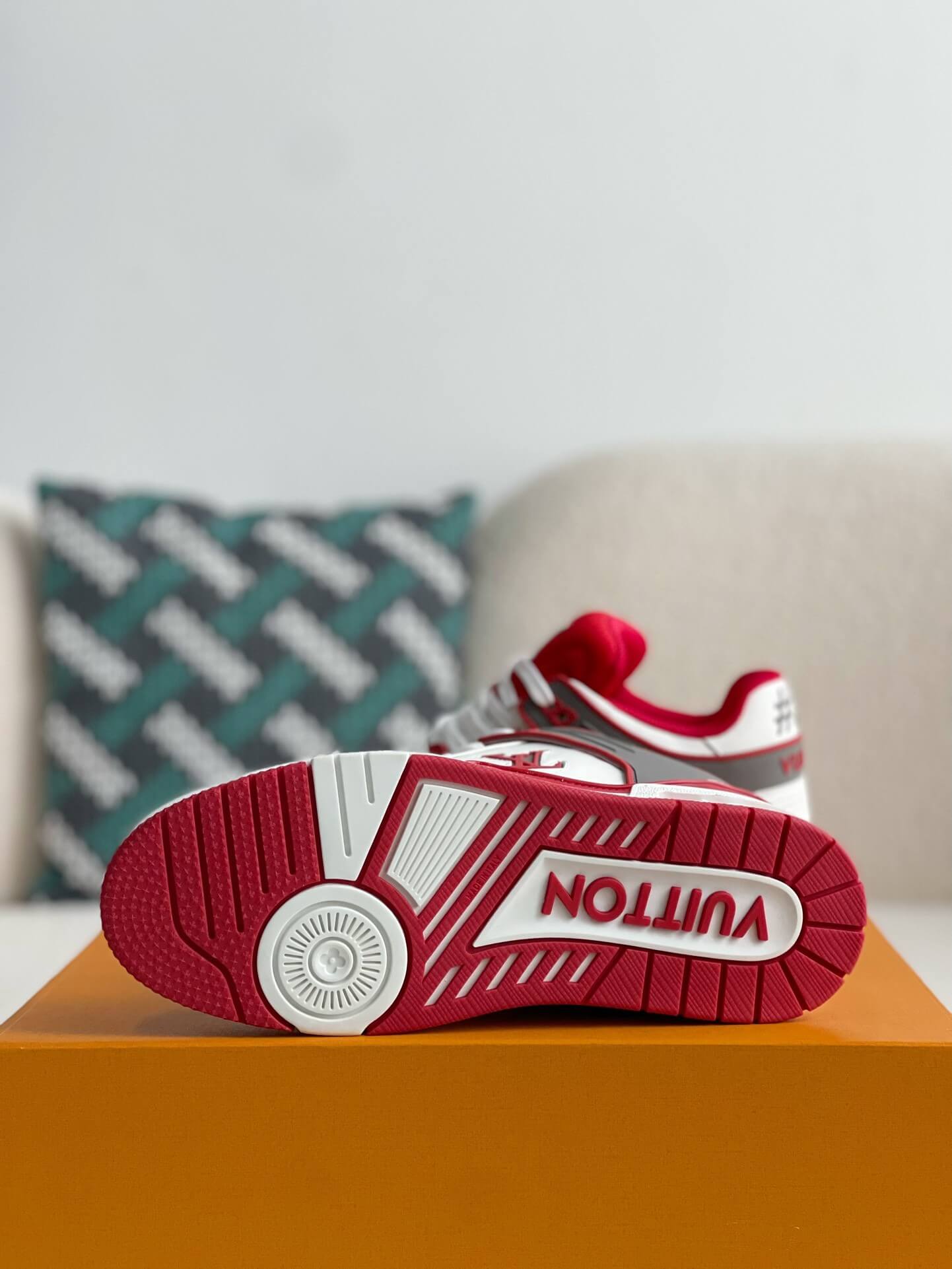 Louis Vuitton LV Trainer #54 Red White Gray Padded Sneaker - Hollo