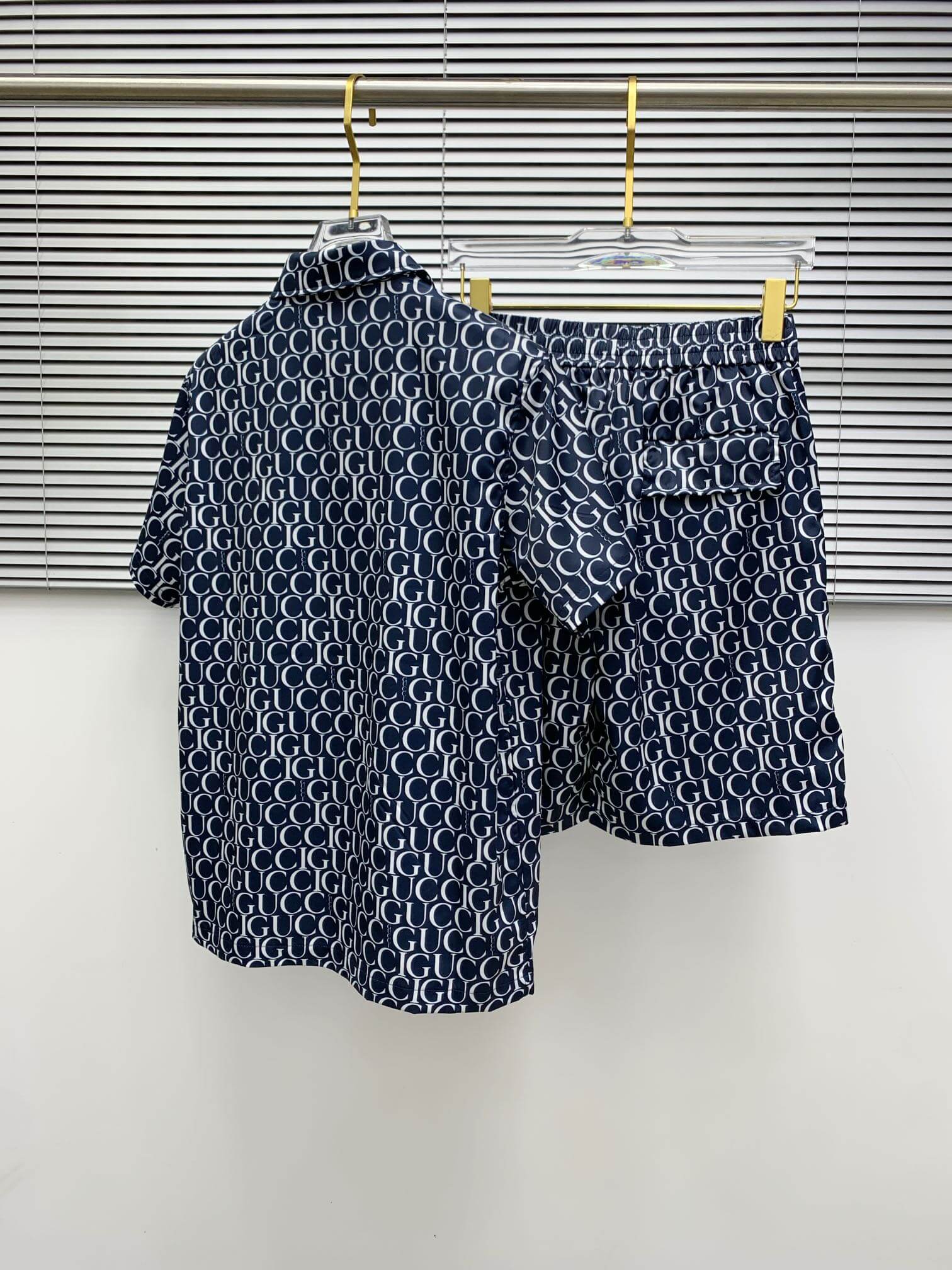Gucci Blue Printed Silk Twill Shirt & Shorts Set - Hollo