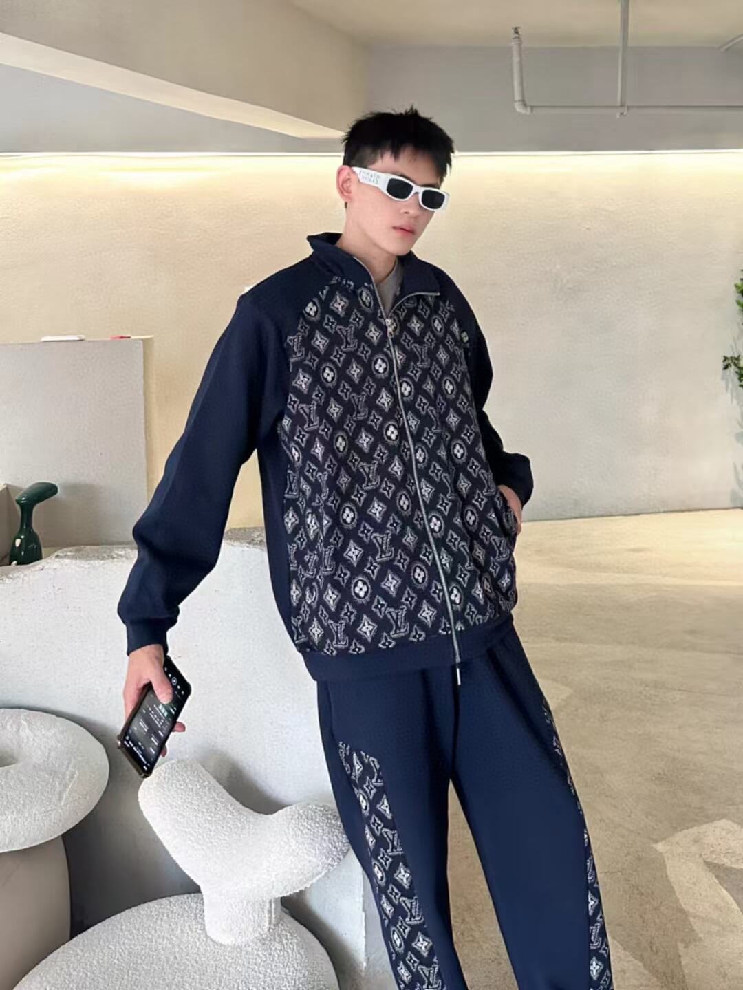 Louis Vuitton LV Navy Blue Technical Cotton Zipped Tracksuit - Hollo
