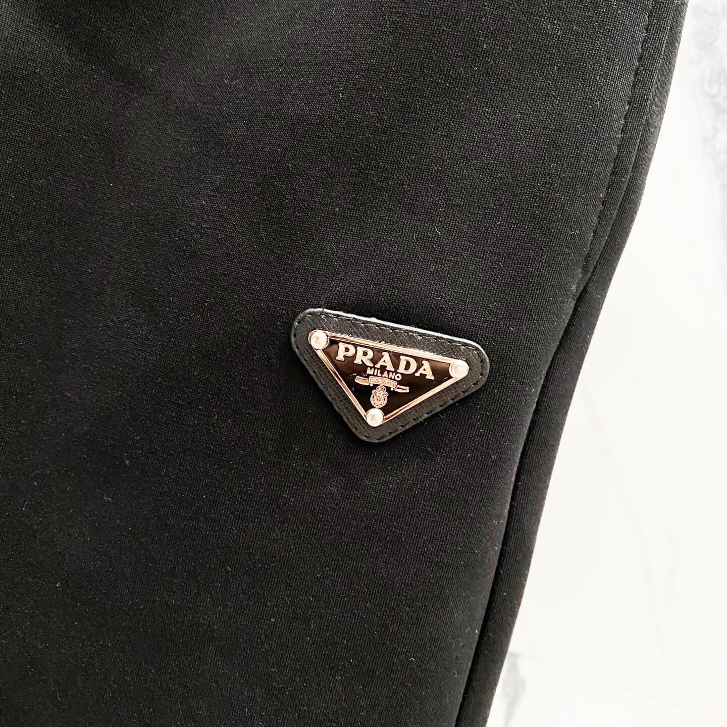 Prada Triangle Logo Black Nylon Detail Shorts - Hollo