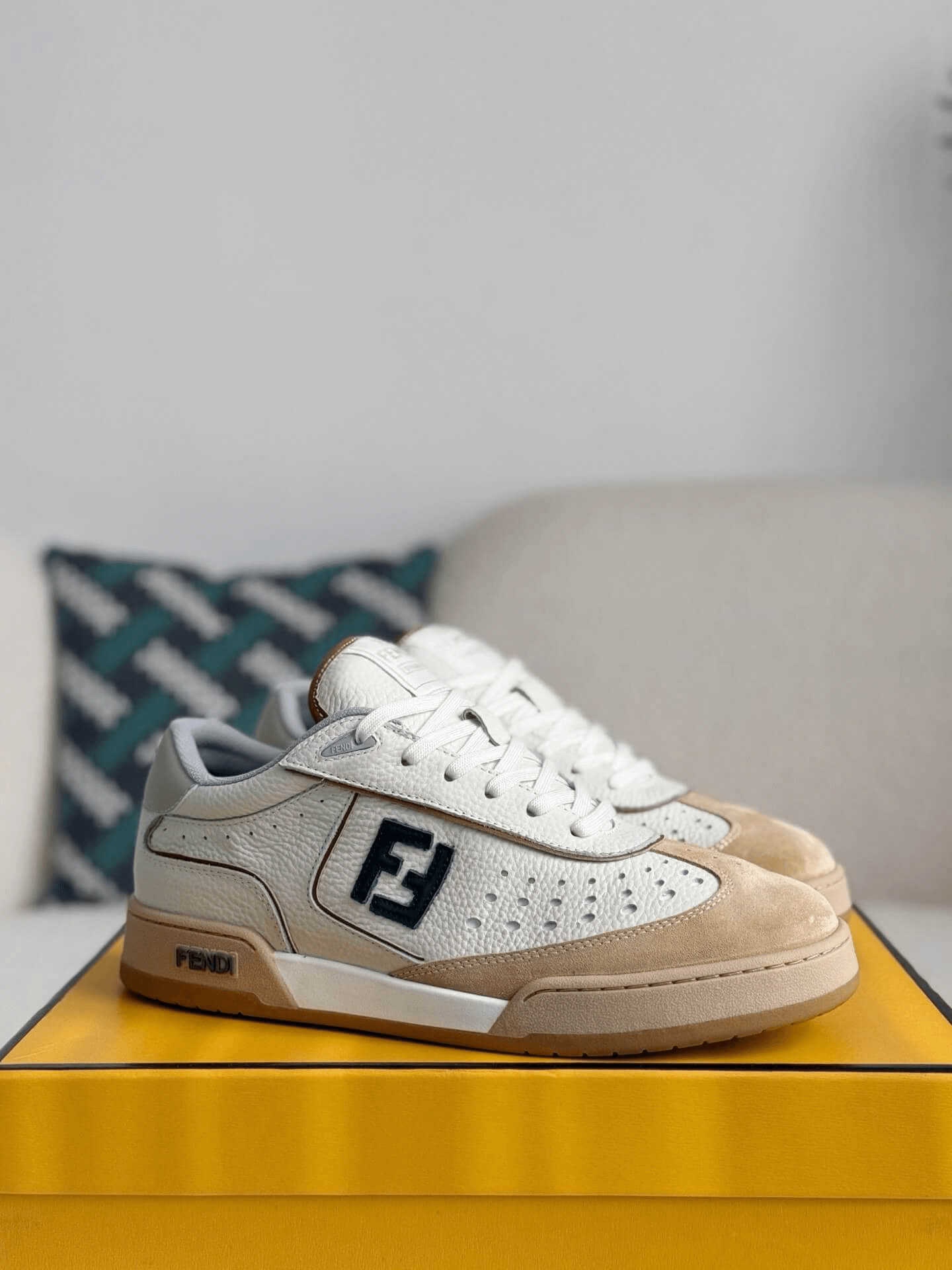 Fendi Match FF White and Brown Leather and Suede Low top Sneakers - Hollo