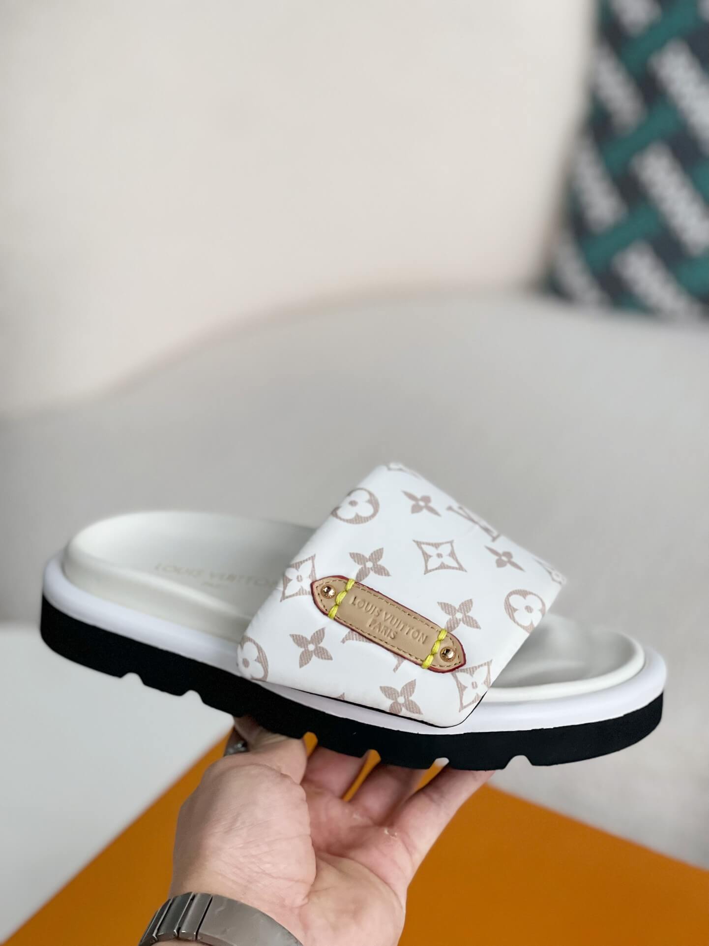 Louis Vuitton LV White Pool Pillow Flat Comfort Mule Slides - Hollo