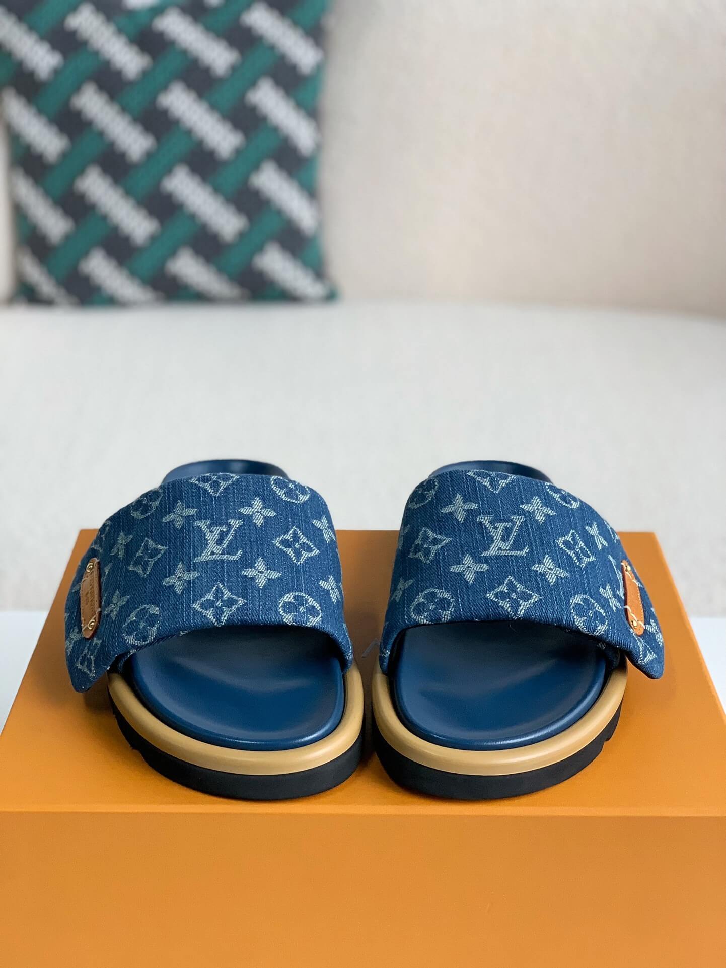 Louis Vuitton LV Blue Pool Pillow Flat Comfort Mule Slides - Hollo