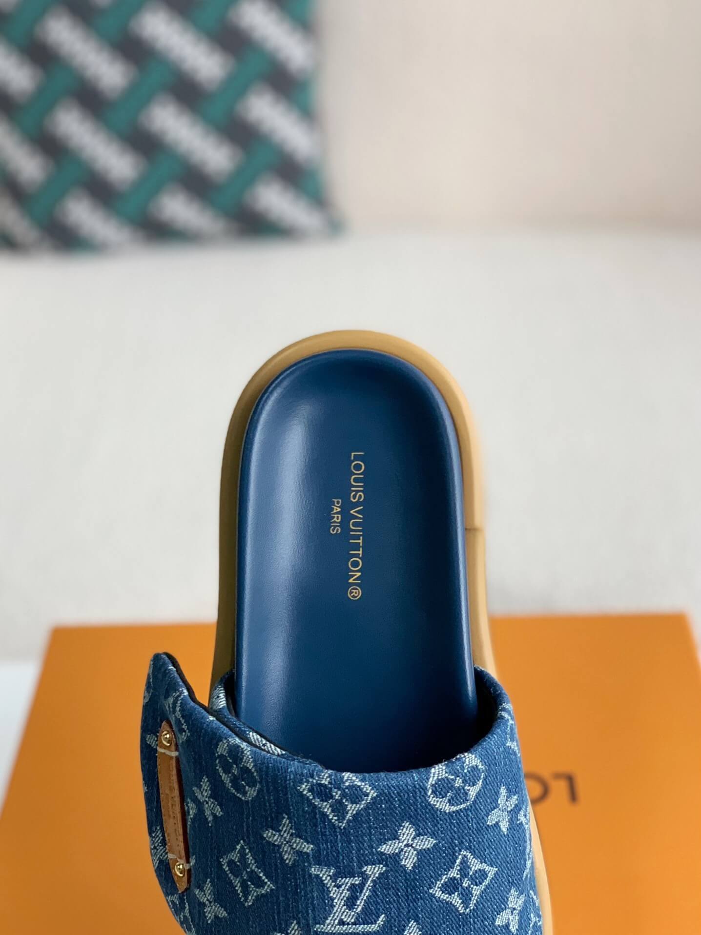 Louis Vuitton LV Blue Pool Pillow Flat Comfort Mule Slides - Hollo