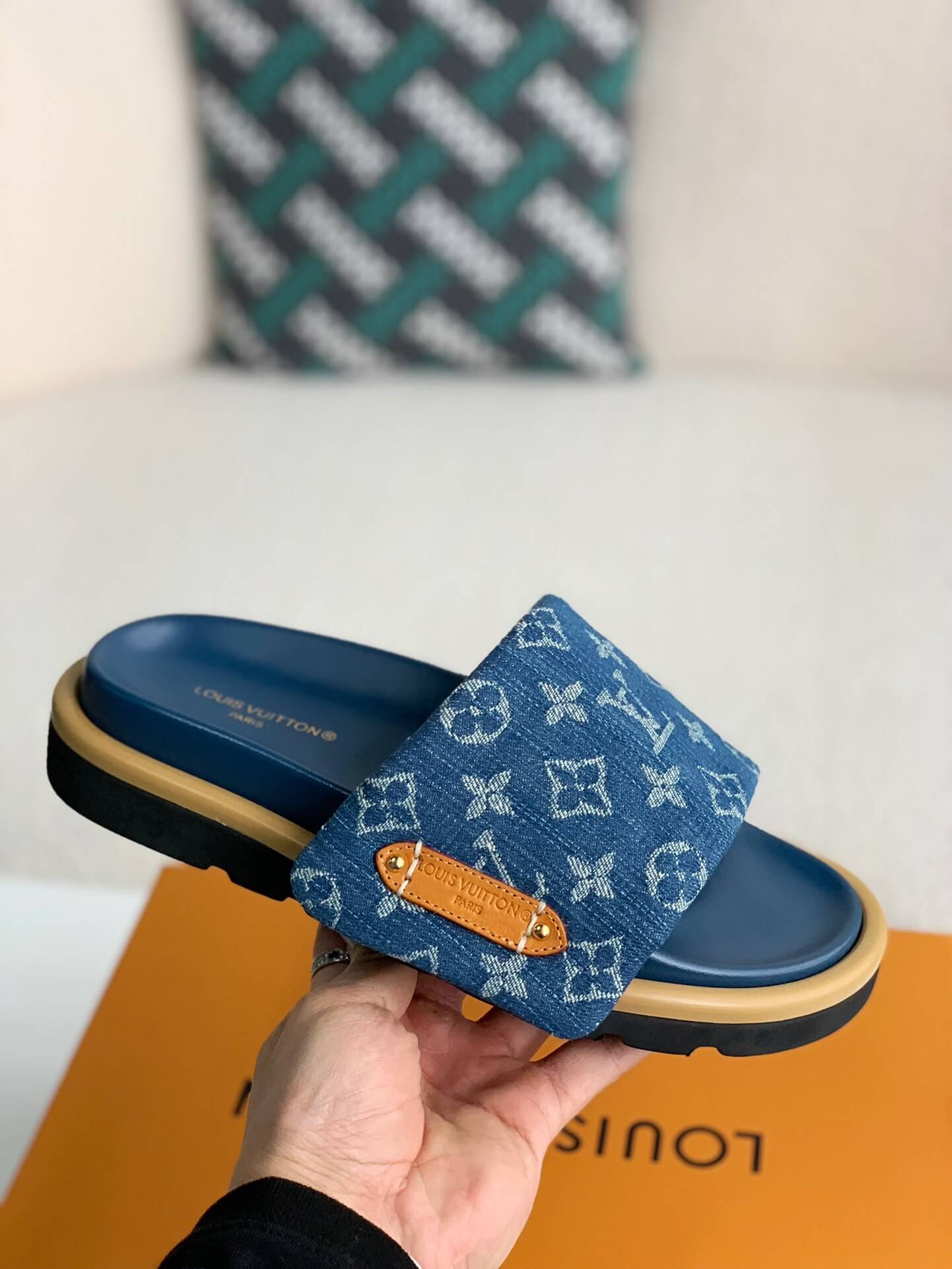 Louis Vuitton LV Blue Pool Pillow Flat Comfort Mule Slides - Hollo