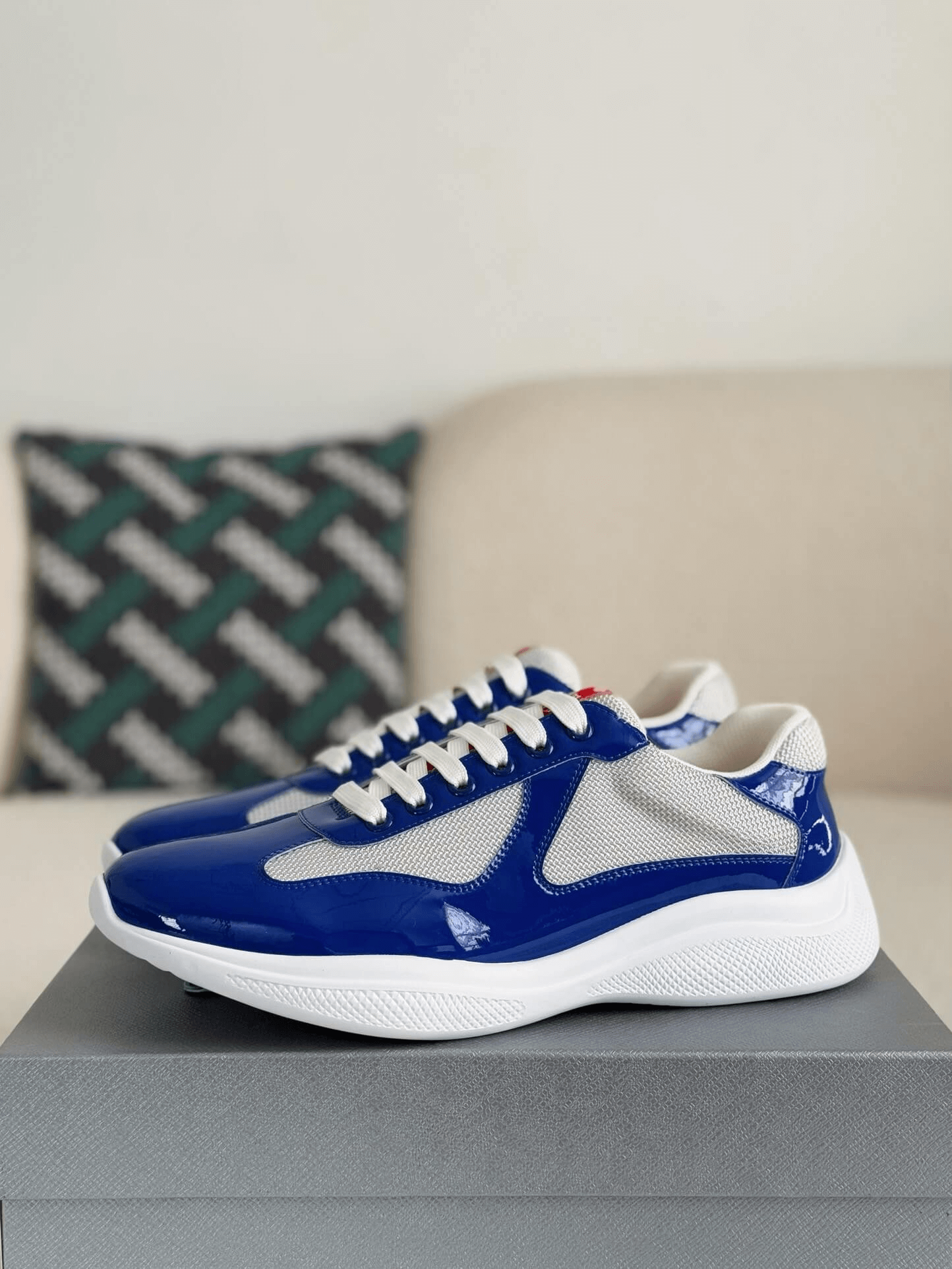 Prada America’s Cup Patent Leather and Technical Fabric Blue Sneakers ...